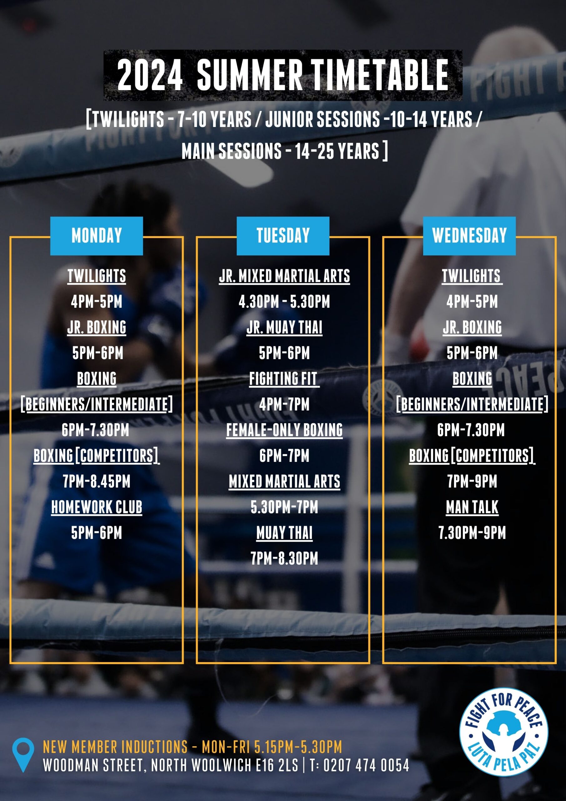 TIMETABLE – Fight for Peace